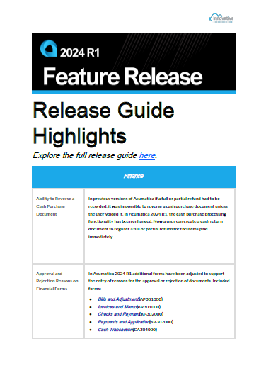 Acumatica R1 Release Guide Highlights - Innovative Cloud Solutions